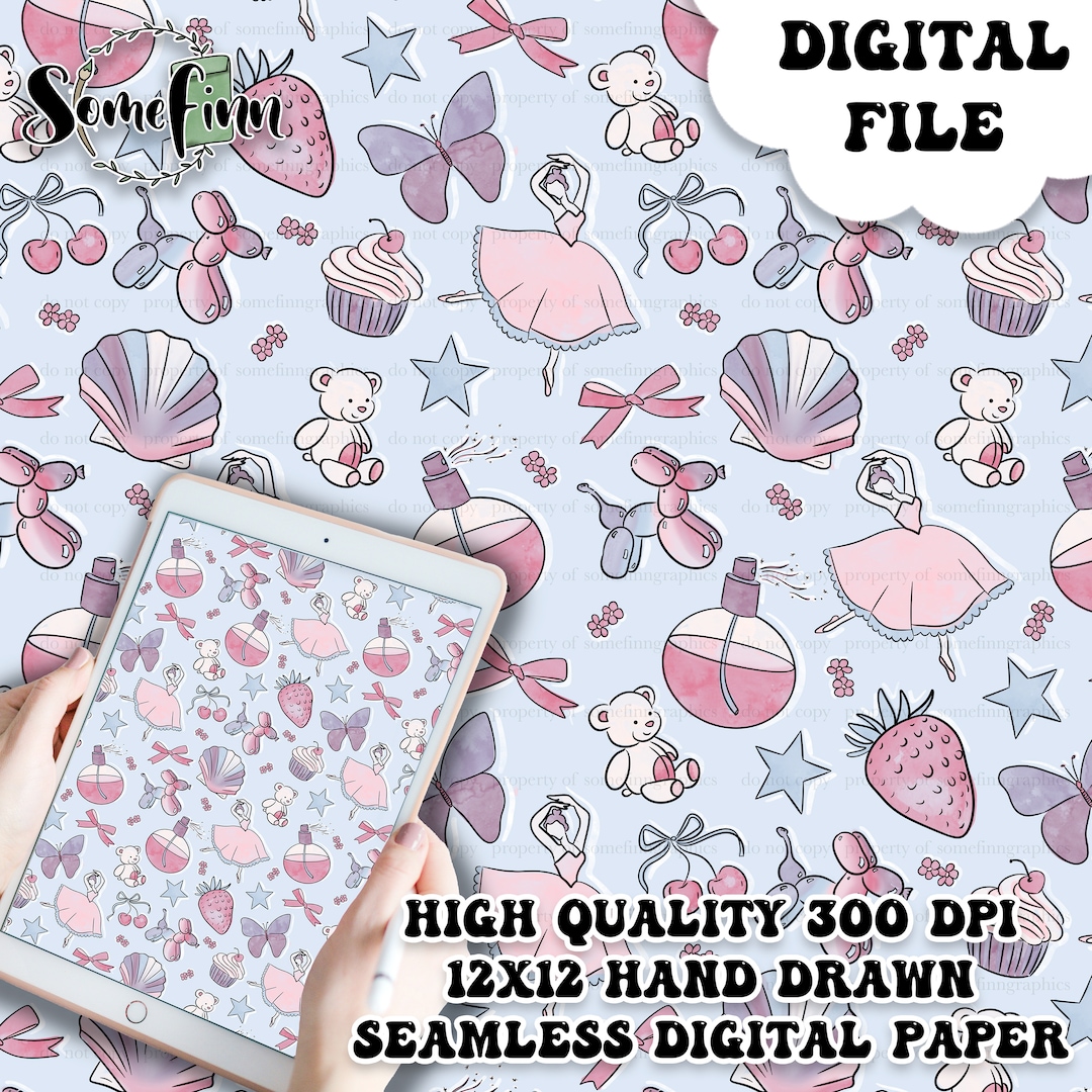 All Things GIRL Digital Paper, Seamless Ballet Pattern, Ballerina ...