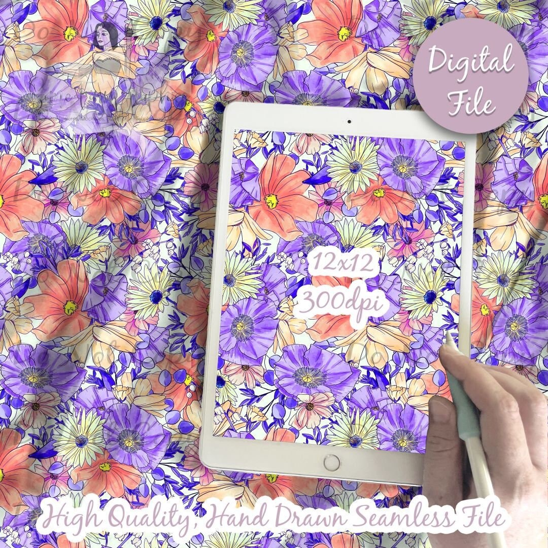Watercolor Floral Seamless Digital Paper Pattern, Fabric Design or ...