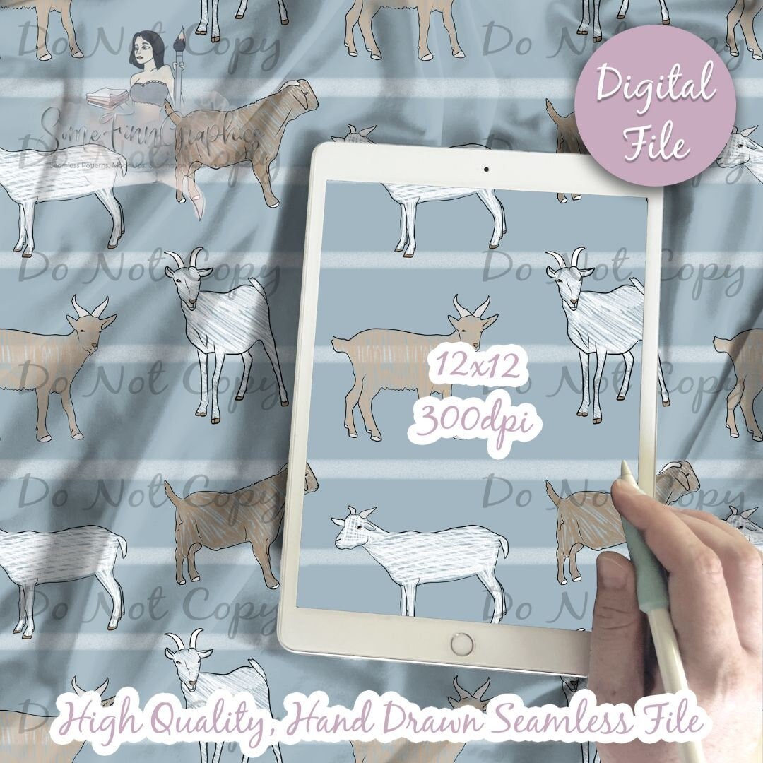 Goat Stripe Seamless Pattern, Goats Farm Animal Stripes Sketchy Digital ...
