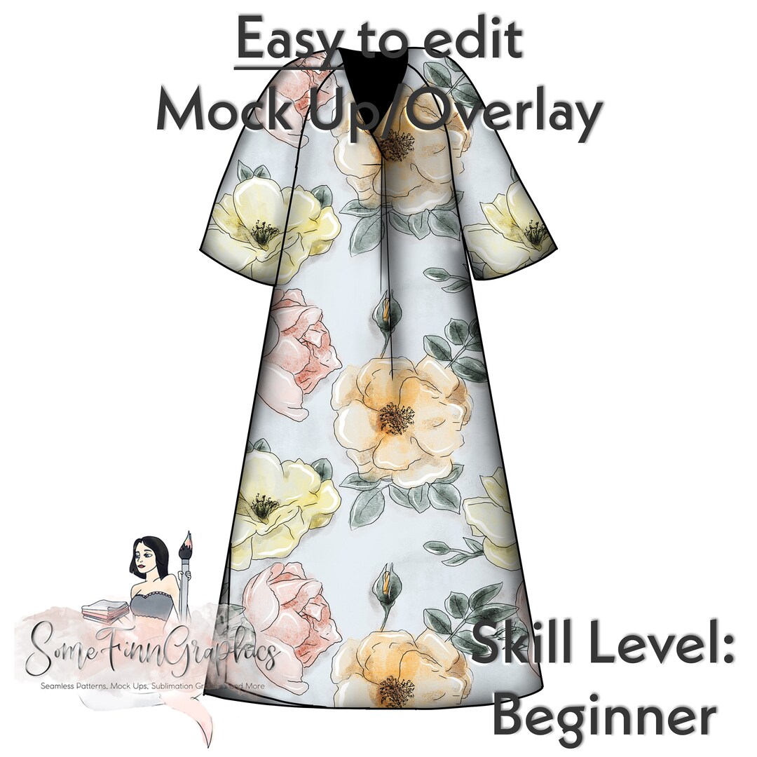Kaftan Short Sleeve Dress Mock-up / Detailed Lined Mock up / Digital ...