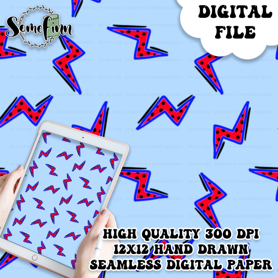 Lightning Bolts Blue and Red Digital Paper, Seamless Funky Bold Pattern ...