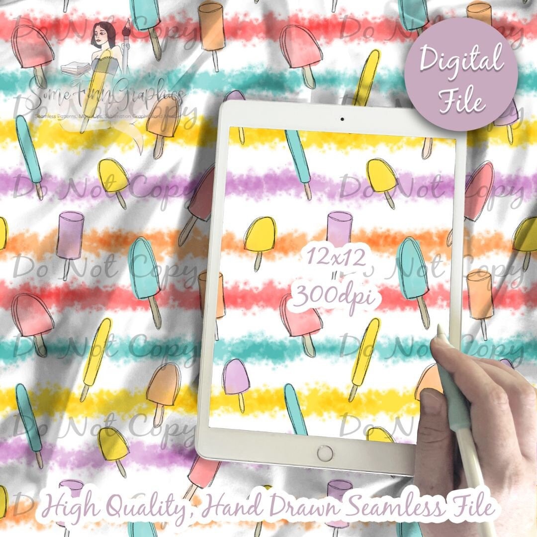 Popsicle Sketchy Watercolor Stripe Digital Paper, Seamless Summer ...