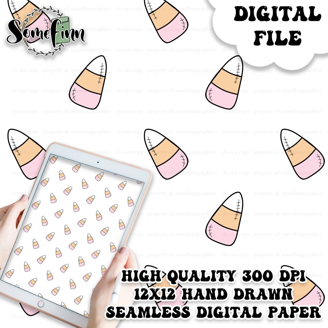Candy Corn Digital Paper, Seamless Halloween Pattern, Cute Pink ...