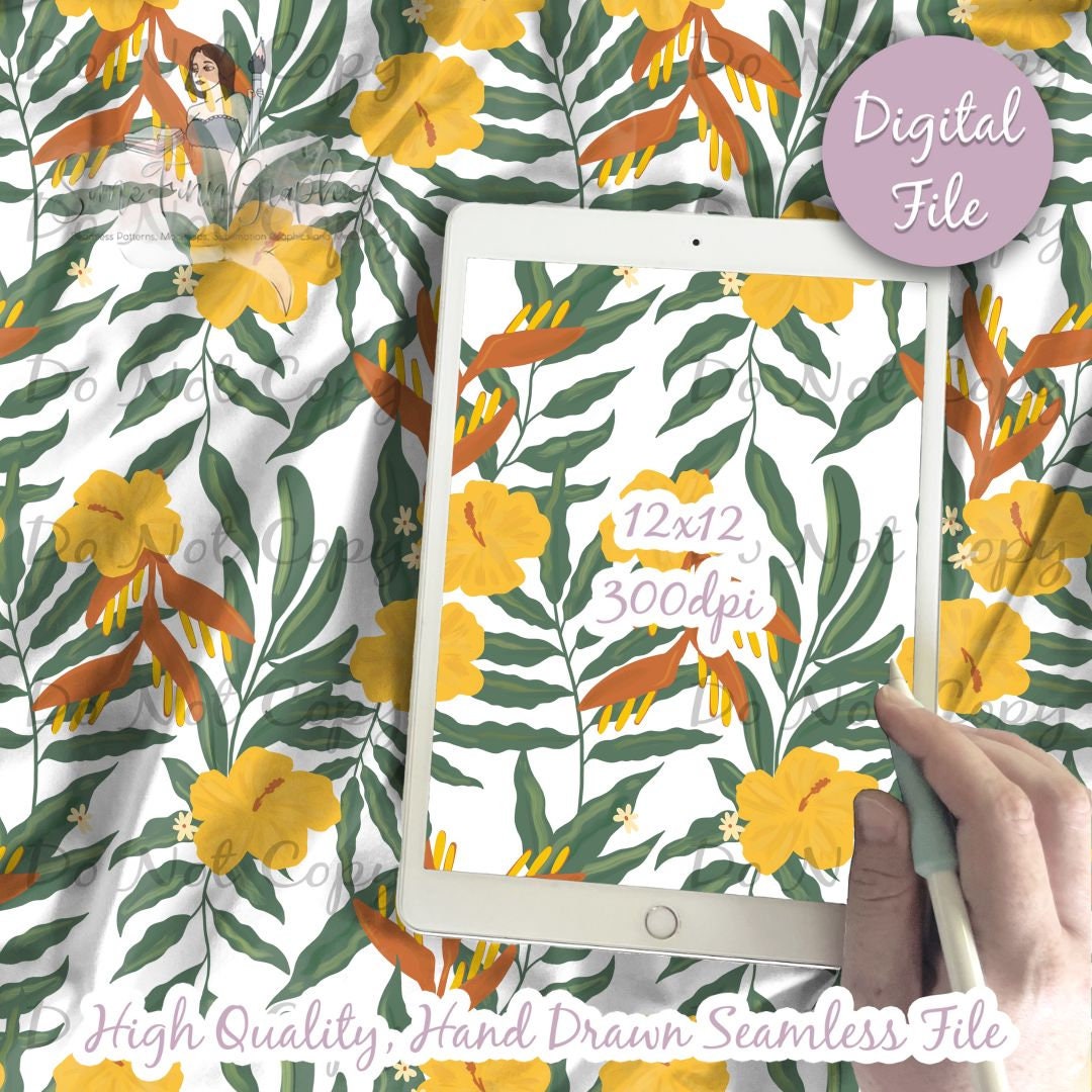 Tropical Floral Digital Paper - Seamless Summer Pattern, Custom ...