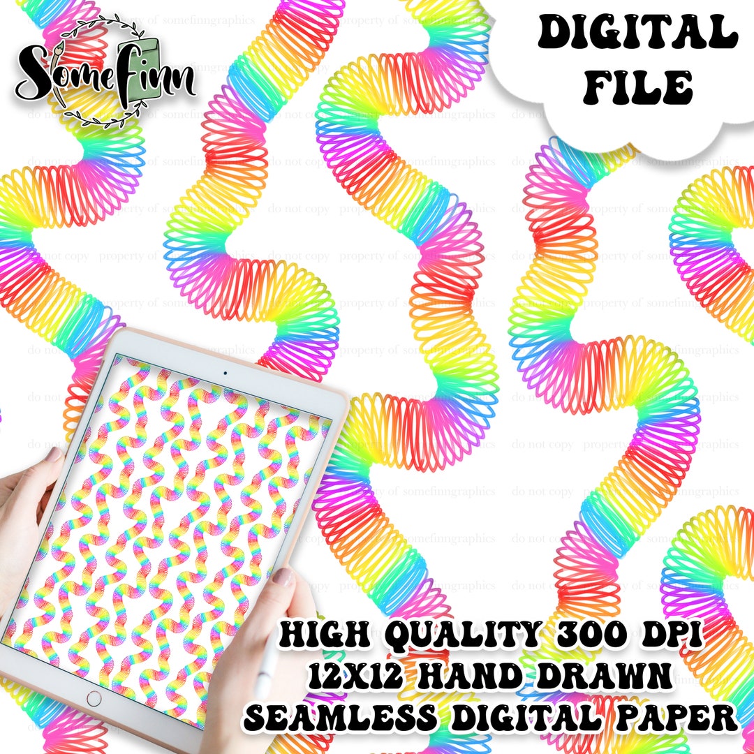Rainbow Slinky Digital Paper - Seamless Children Toys Pattern ...