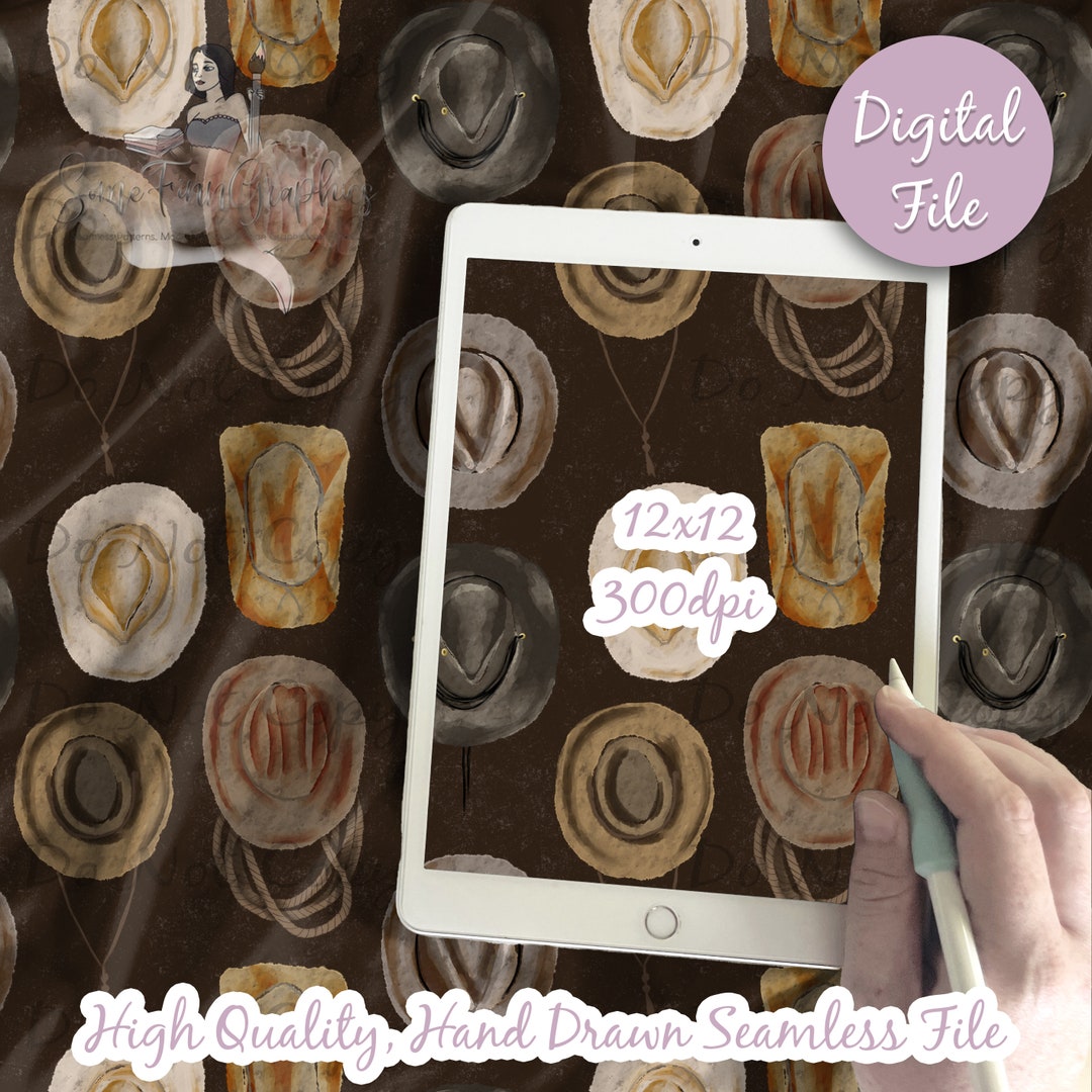 Cowboy Hat Digital Paper, Seamless Ranch Pattern, Fabric Download ...