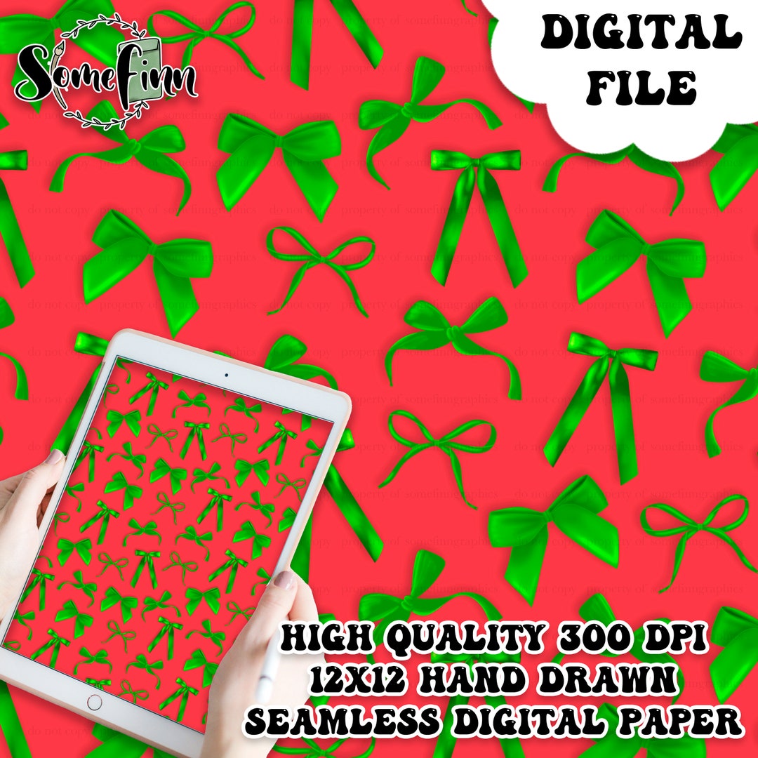 Christmas Bows Digital Paper - Seamless Red and Green Bows Pattern ...