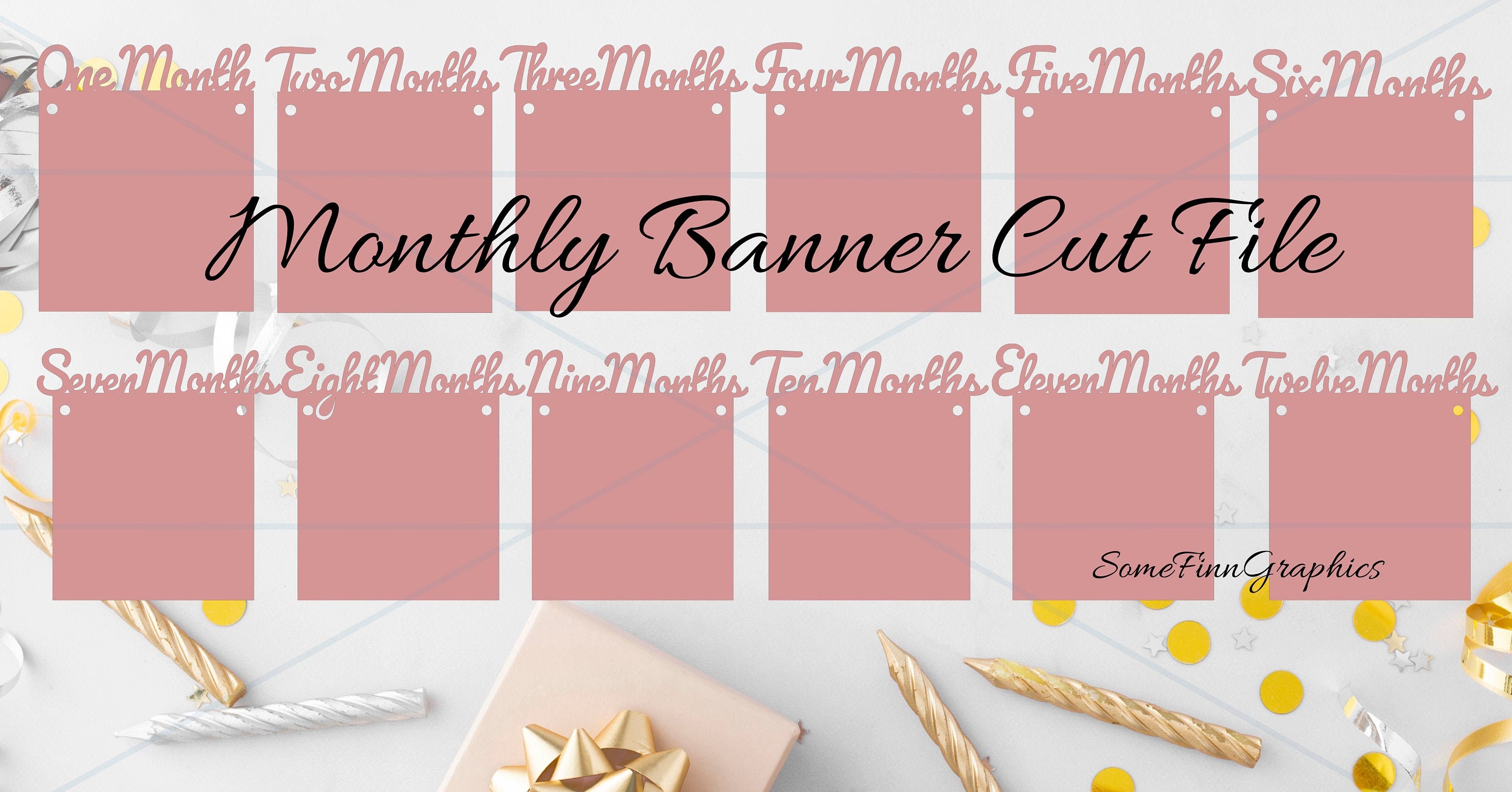 Monthly Banner Digital Download, First Birthday Banner SVG, Monthly ...