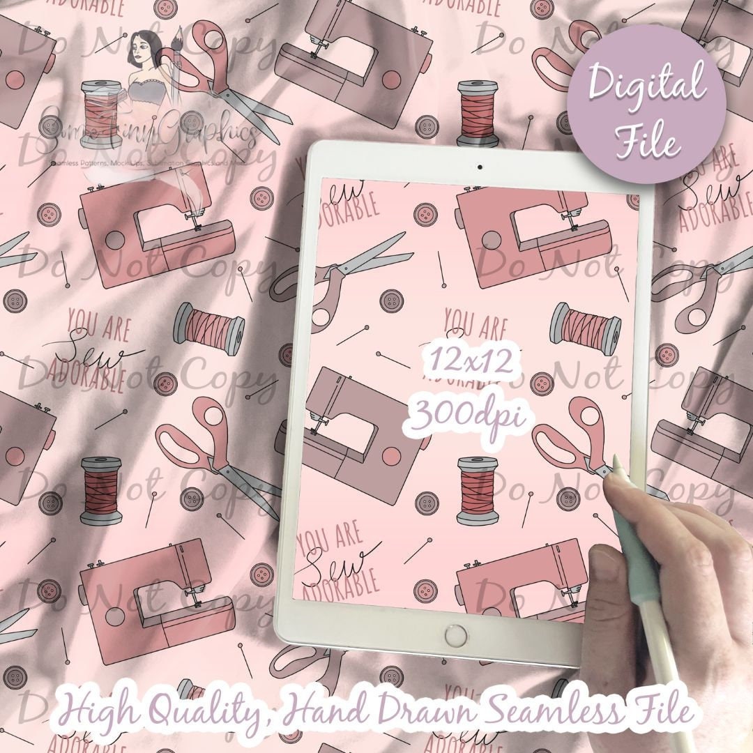 You Are SEW Adorable Digital Paper, Seamless Pink Pattern, Fabric ...