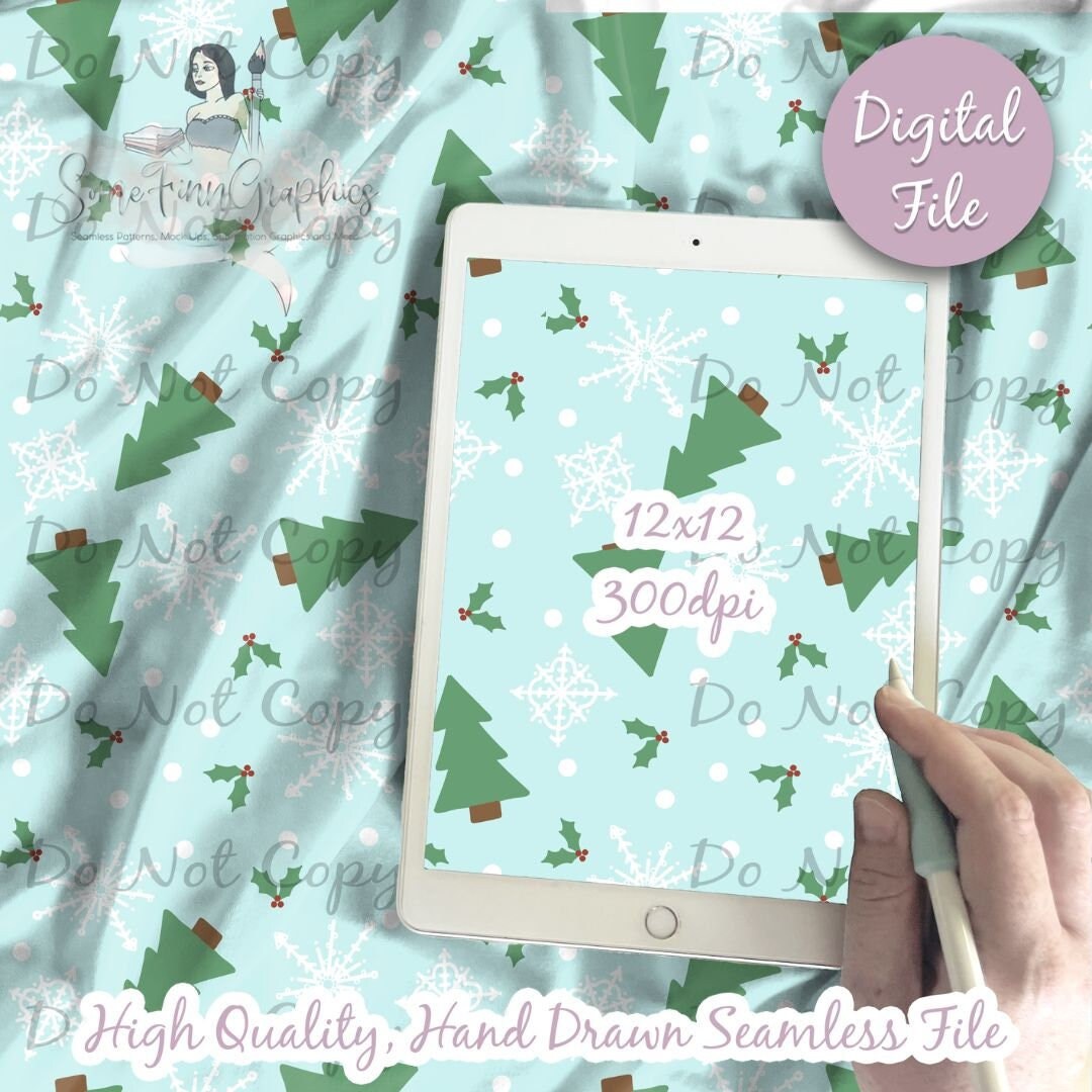 Winter Snowflake Digital Paper - Seamless Snow Christmas Tree Pattern ...