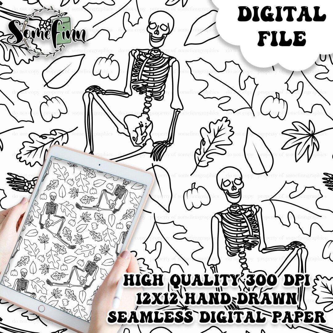 Skeletons Digital Paper - Seamless Skull Skeleton Pattern, Halloween ...