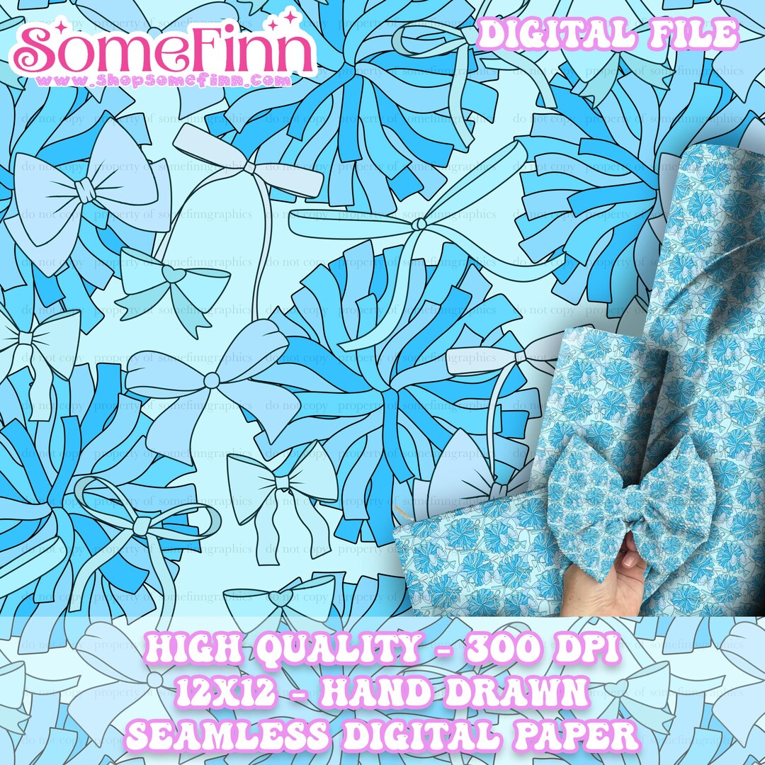 Cheer Pom Poms and Bows Digital Paper, Seamless Pattern, Cheerleader ...