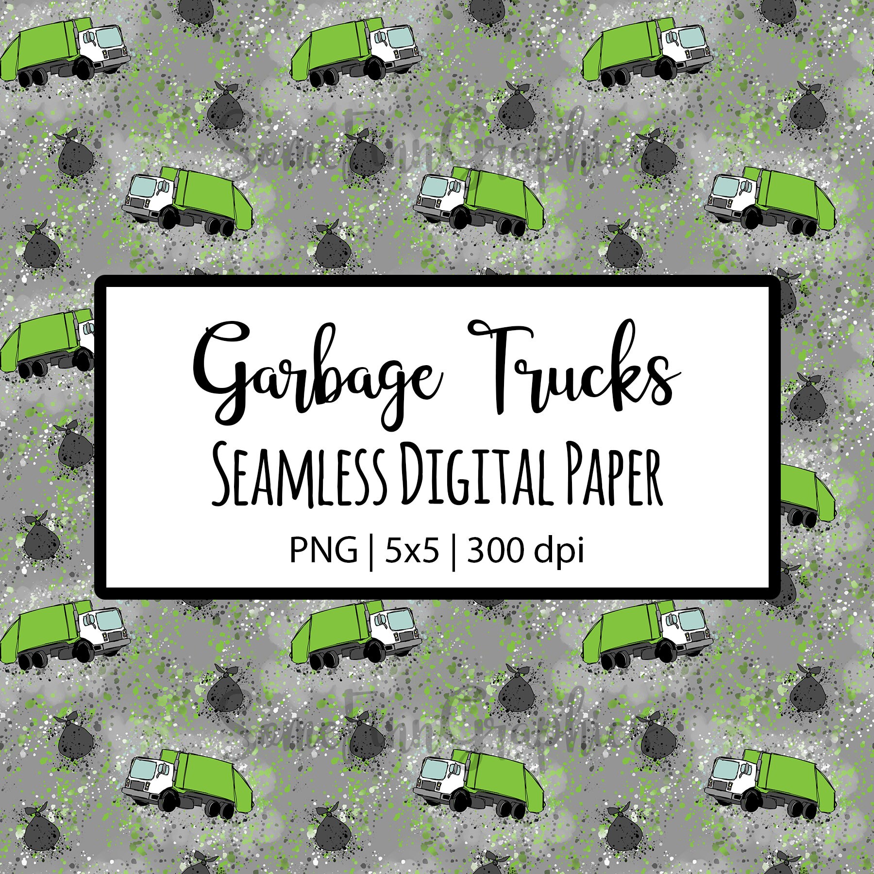 Garbage Trucks Digital Paper Seamless Trash Truck Pattern - Etsy UK
