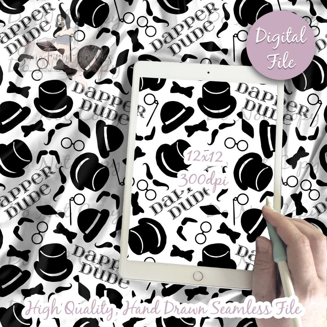 Dapper Dude Digital Paper, Seamless Gentleman Pattern, Top Hat ...