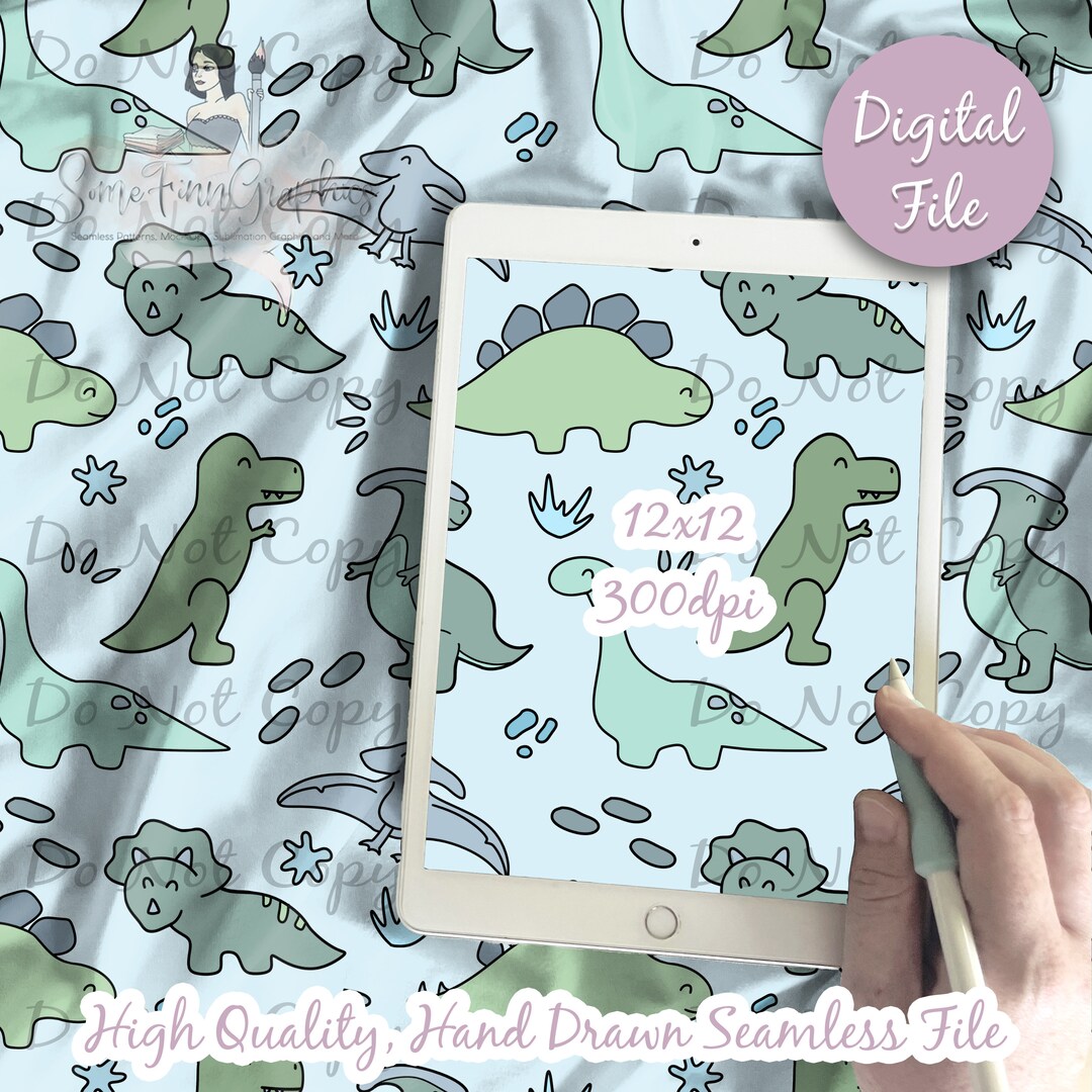 Dinosaur Colorful Digital Paper - Seamless Cute Dino Pattern, Blue ...