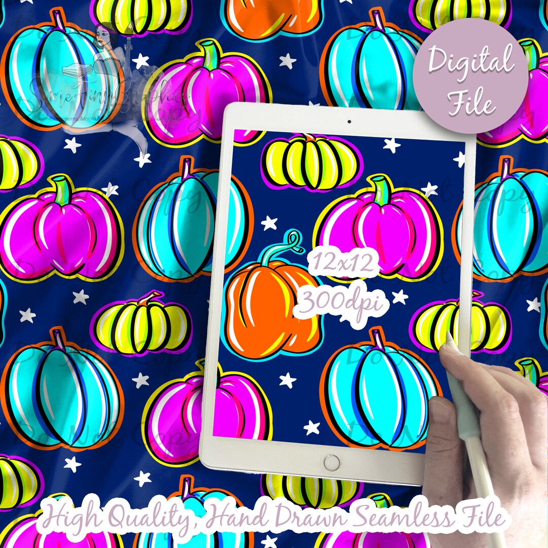 Pumpkin Digital Paper, Seamless Neon Pumpkins Pattern, Pumpkins Fabric ...