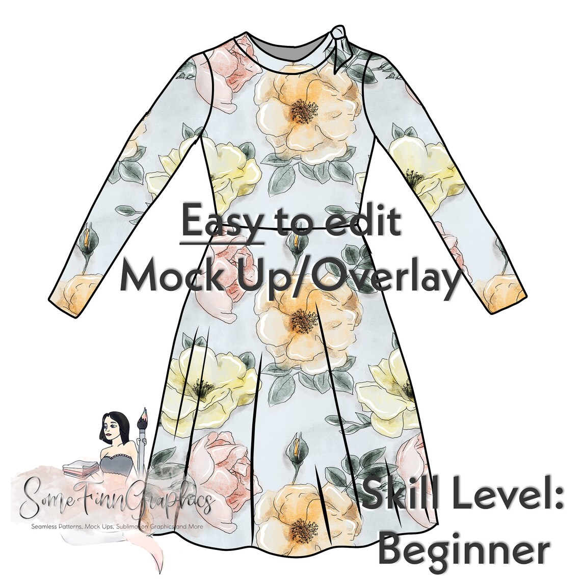 Long Sleeve Twirl Dress Mock Up, Dress Mockup, Twirl Dress Mockup ...