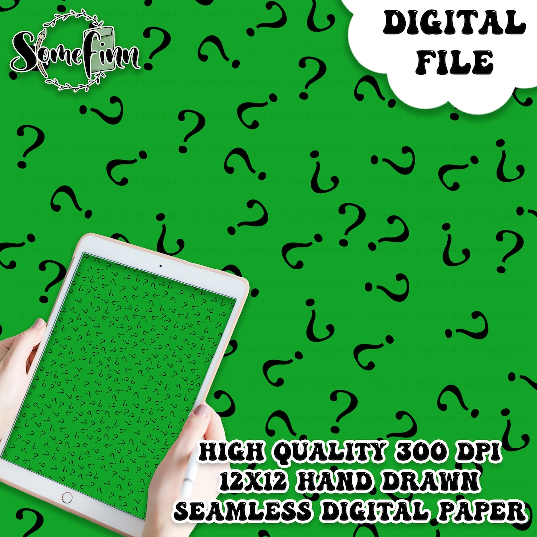 Riddle Me This Digital Paper, Seamless Question Mark Pattern, Green and ...