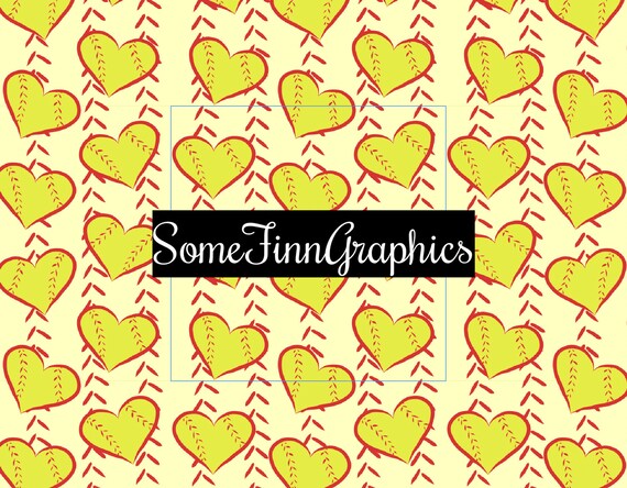 Softball Digital Paper Seamless Sport Pattern Softball Heart - Etsy