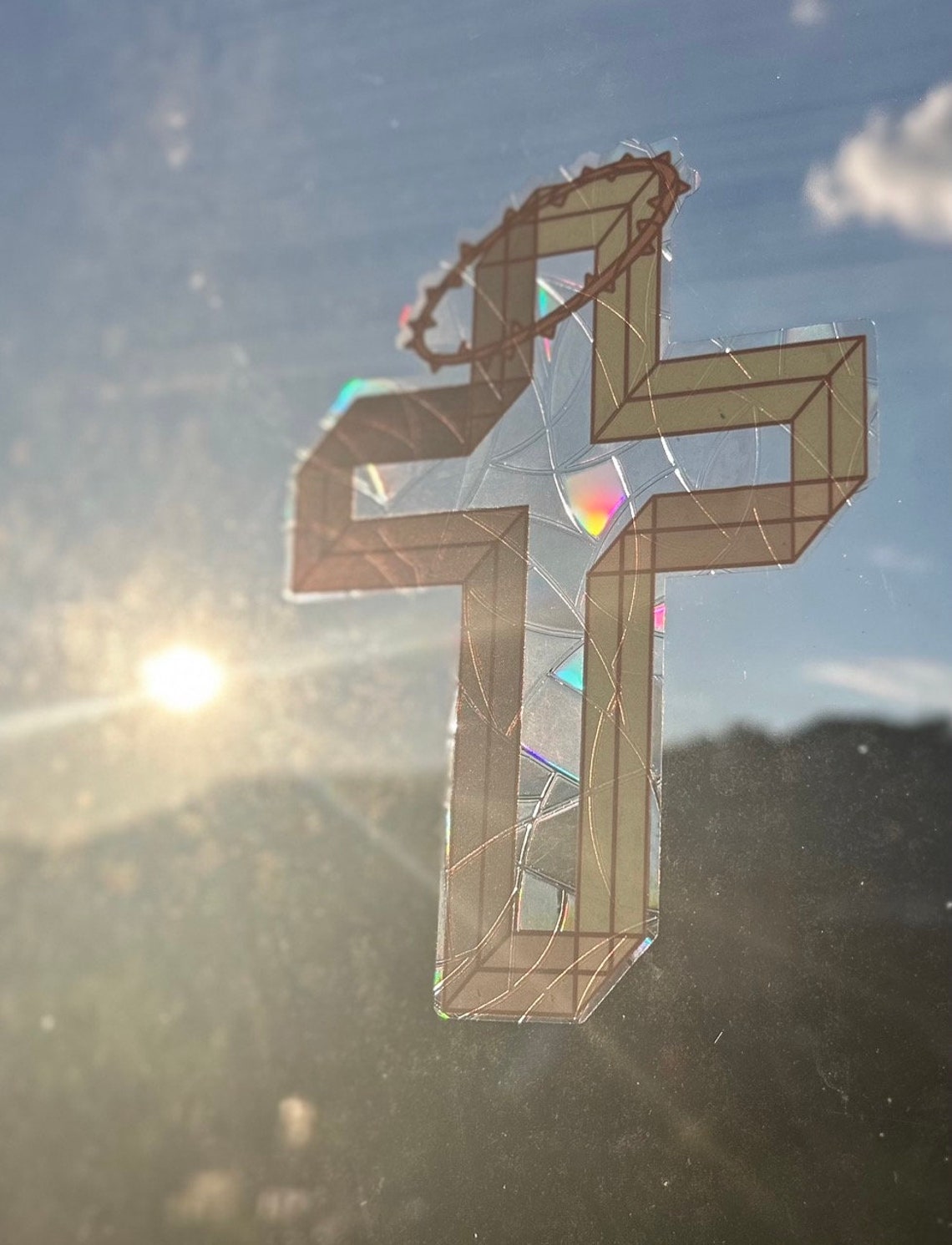 Cross Suncatcher Sticker for Windows, Removable Christian Window Cling ...