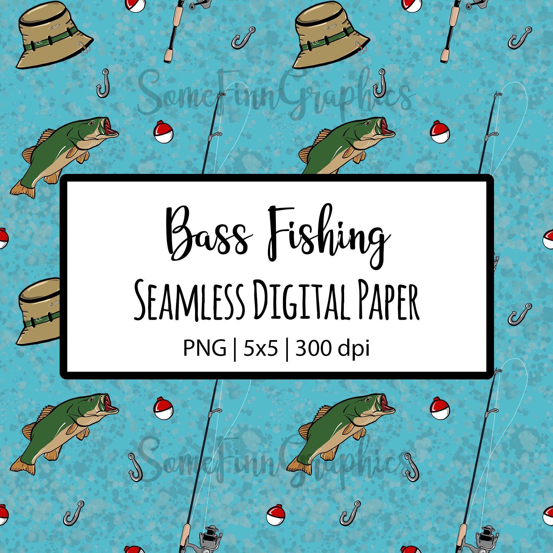 Bass Fishing Digital Paper, Seamless Fish Pattern, Lake Fabric Download ...