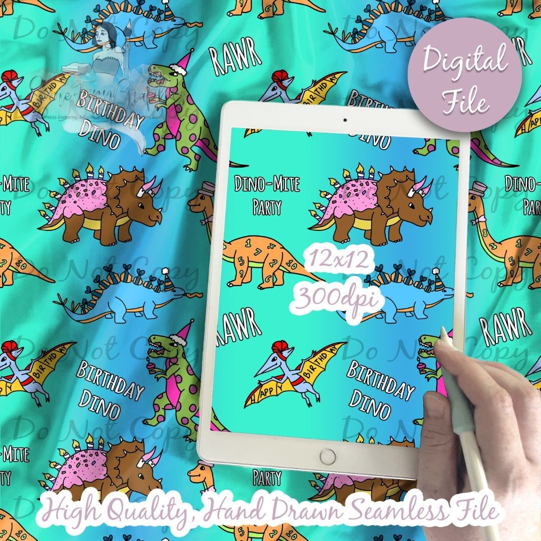 Dinosaur Colorful Birthday Digital Paper - Seamless Cute Dino Pattern ...