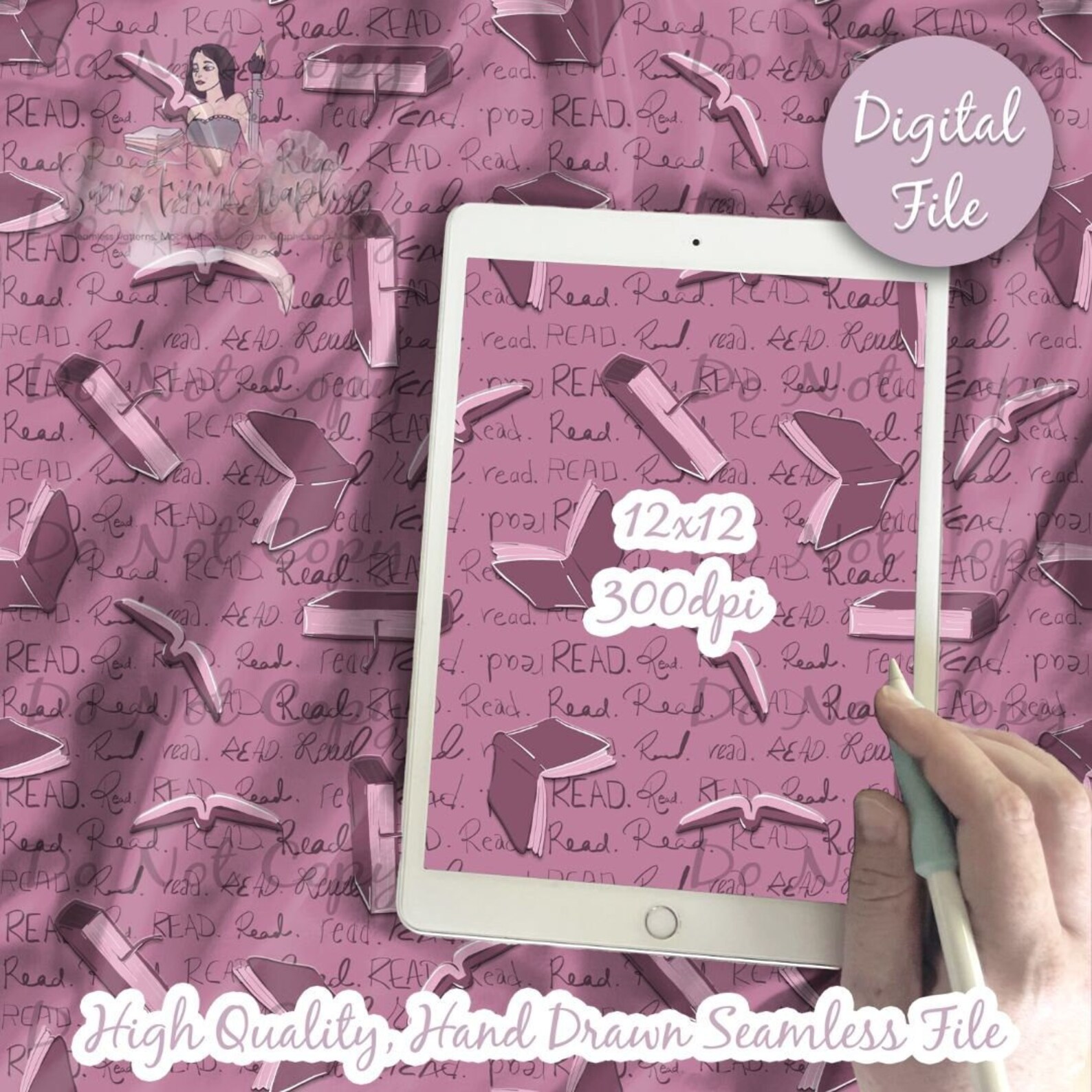 Read Books Digital Paper - Seamless Books Pattern, Custom Book Fabric ...