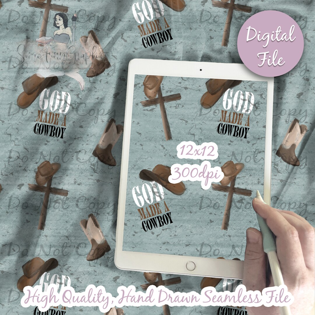 God Made A Cowboy Digital Paper, Seamless Ranch Pattern, Fabric ...