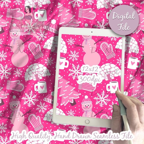Pink Winter Snowflake Digital Paper Seamless Snow Tree - Etsy