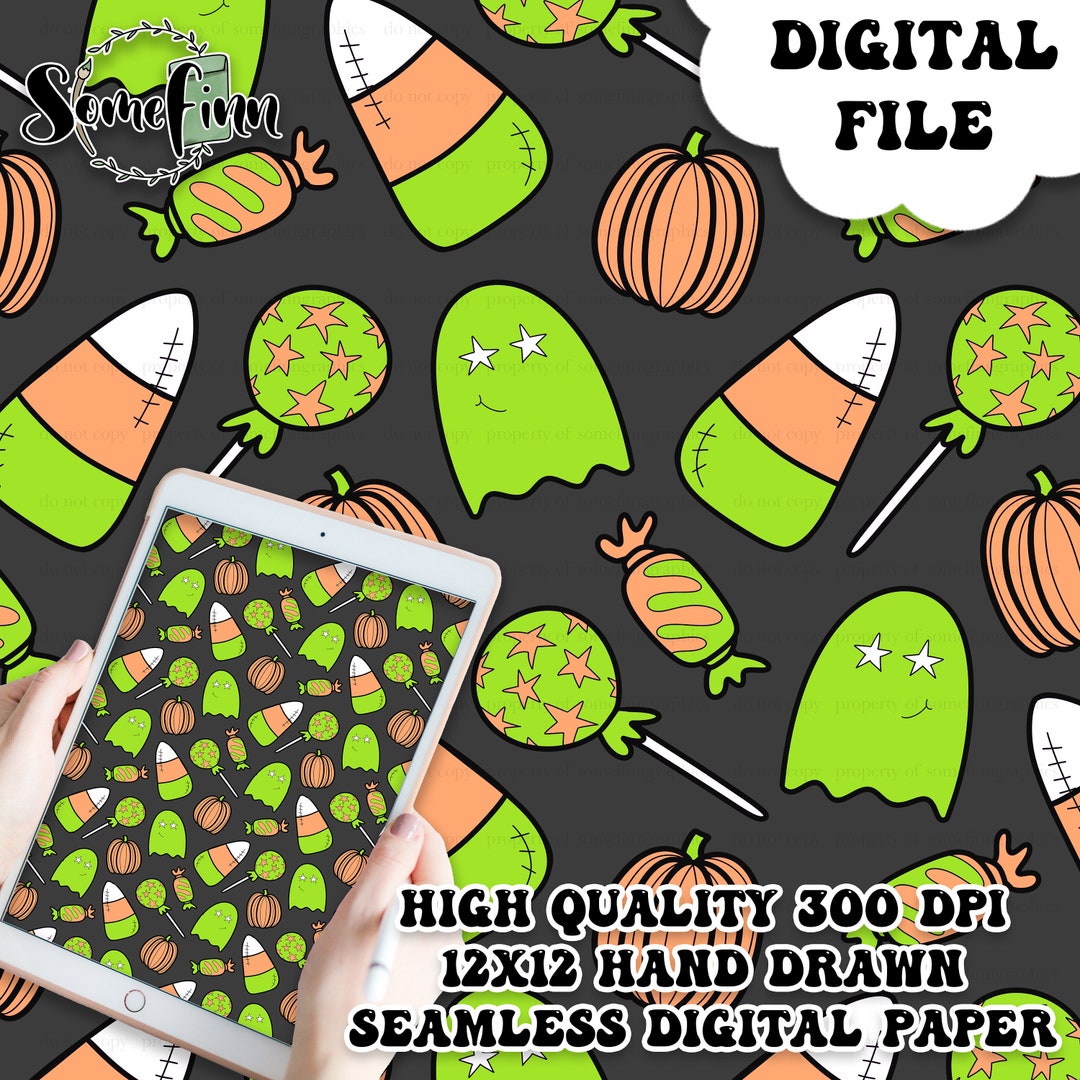 Halloween Ghost Candy Corn Digital Paper, Seamless Halloween Pattern ...