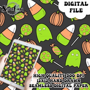 Halloween Ghost Candy Corn Digital Paper, Seamless Halloween Pattern ...