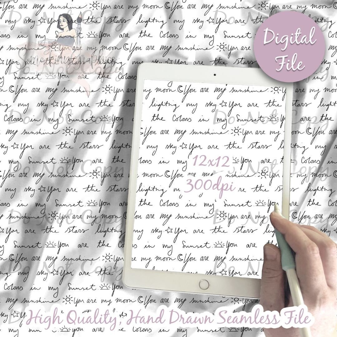 Handwriting Sunshine Digital Paper - Seamless Baby Sweet Pattern, Cute ...