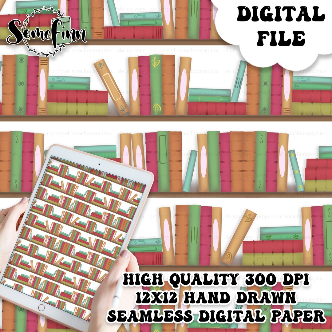 Read Books Digital Paper - Seamless Books Pattern, Custom Book Fabric ...