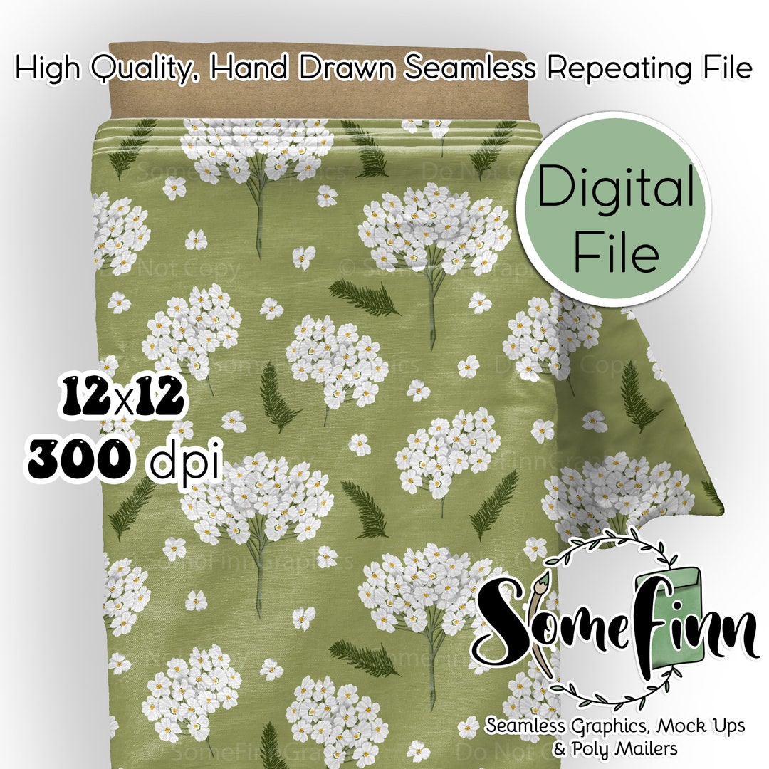 Green Yarrow Floral Digital Paper - Seamless Green Flower Pattern ...