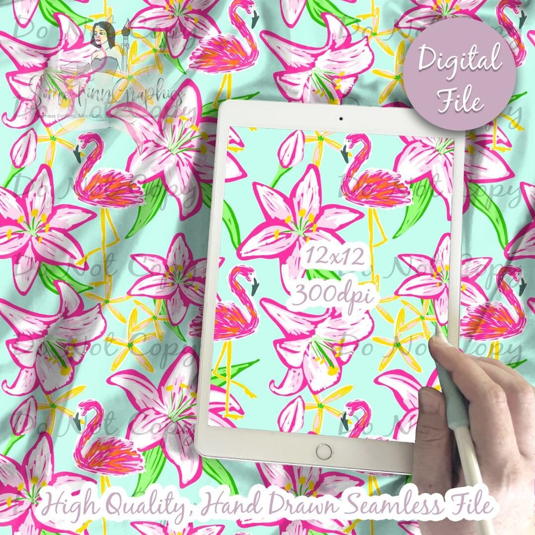 Flamingo Painting Digital Paper - Seamless Summer Pattern, Pink Floral ...