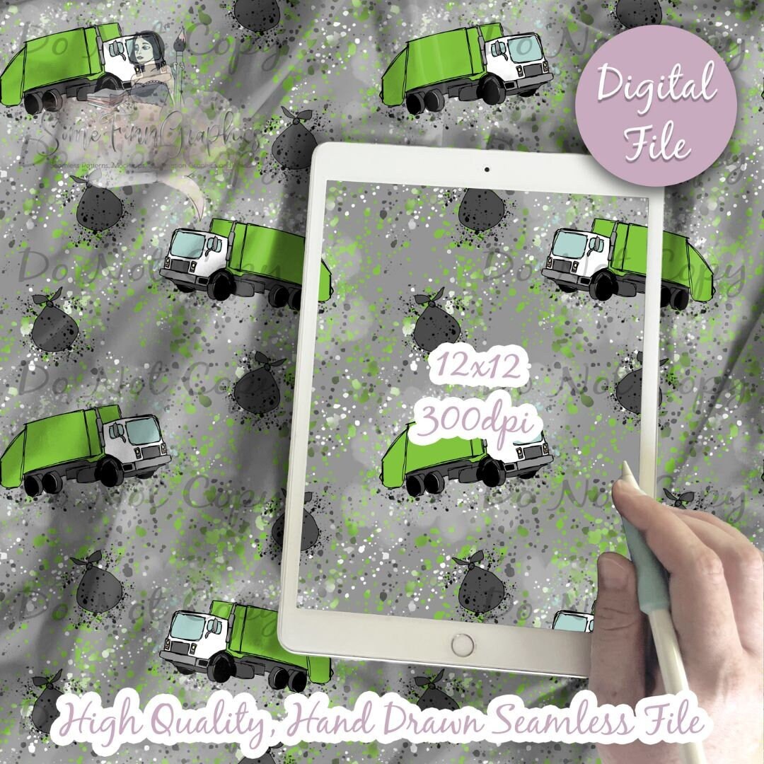 Garbage Trucks Digital Paper - Seamless Trash Truck Pattern, Vehicle ...