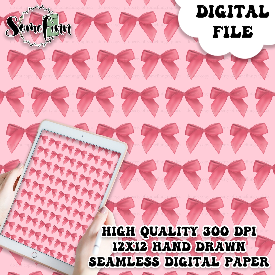 Bows Digital Paper - Seamless Pink Bows Pattern, Custom Bow Fabric ...
