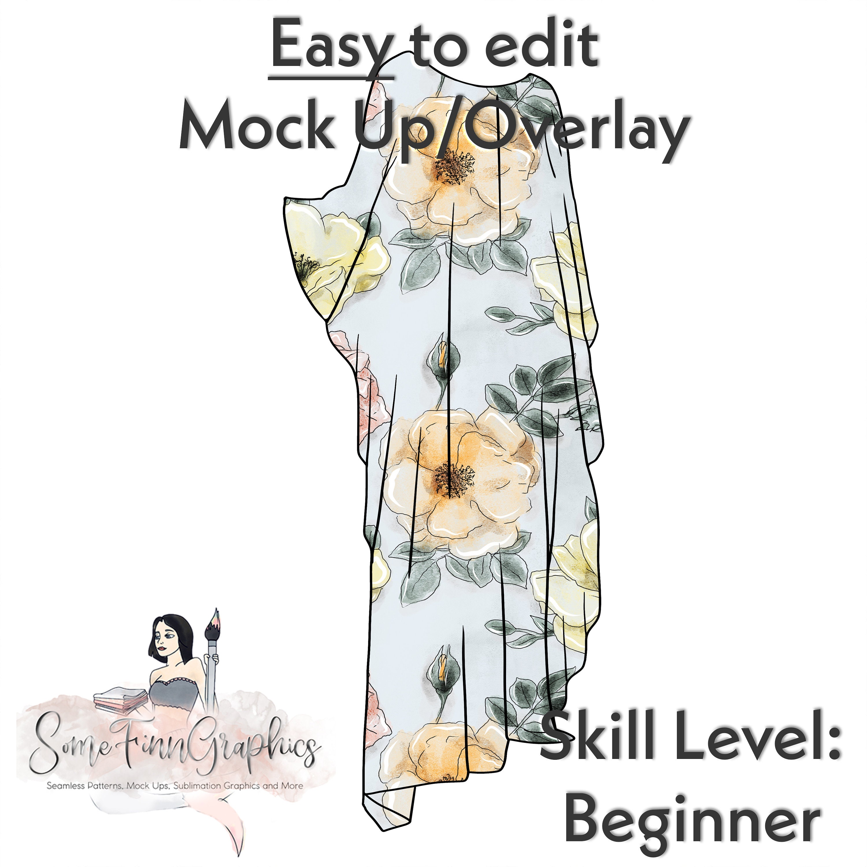 Kaftan Short Sleeve Dress Mock-up / Detailed Lined Mock up / Digital ...