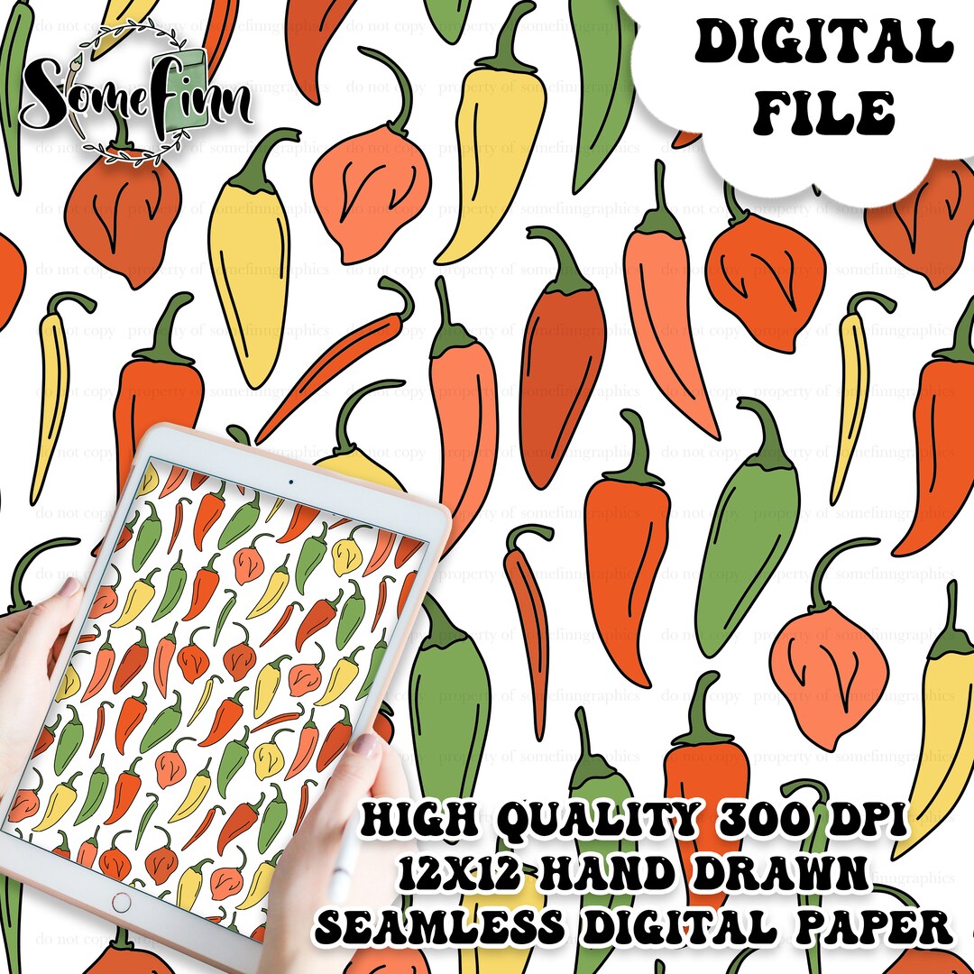 Chili Peppers Digital Paper - Seamless Hot Pepper Pattern, Spicy Fabric ...