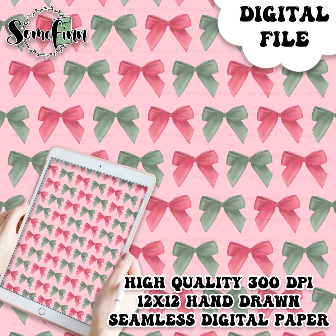 Christmas Bows Digital Paper - Seamless Pink and Green Bows Pattern ...