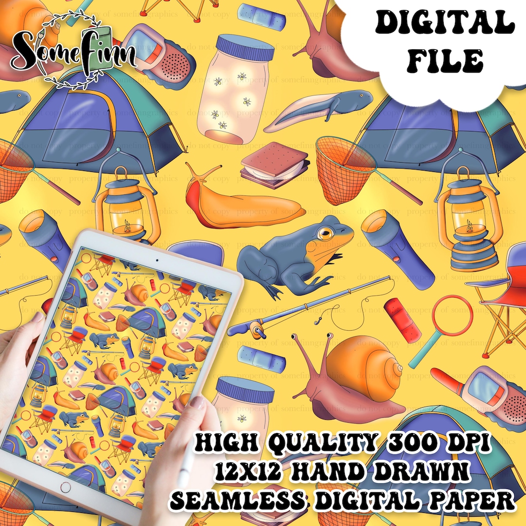 Camp Digital Paper - Seamless Summer Fun Pattern, Camping Fabric, Camp ...