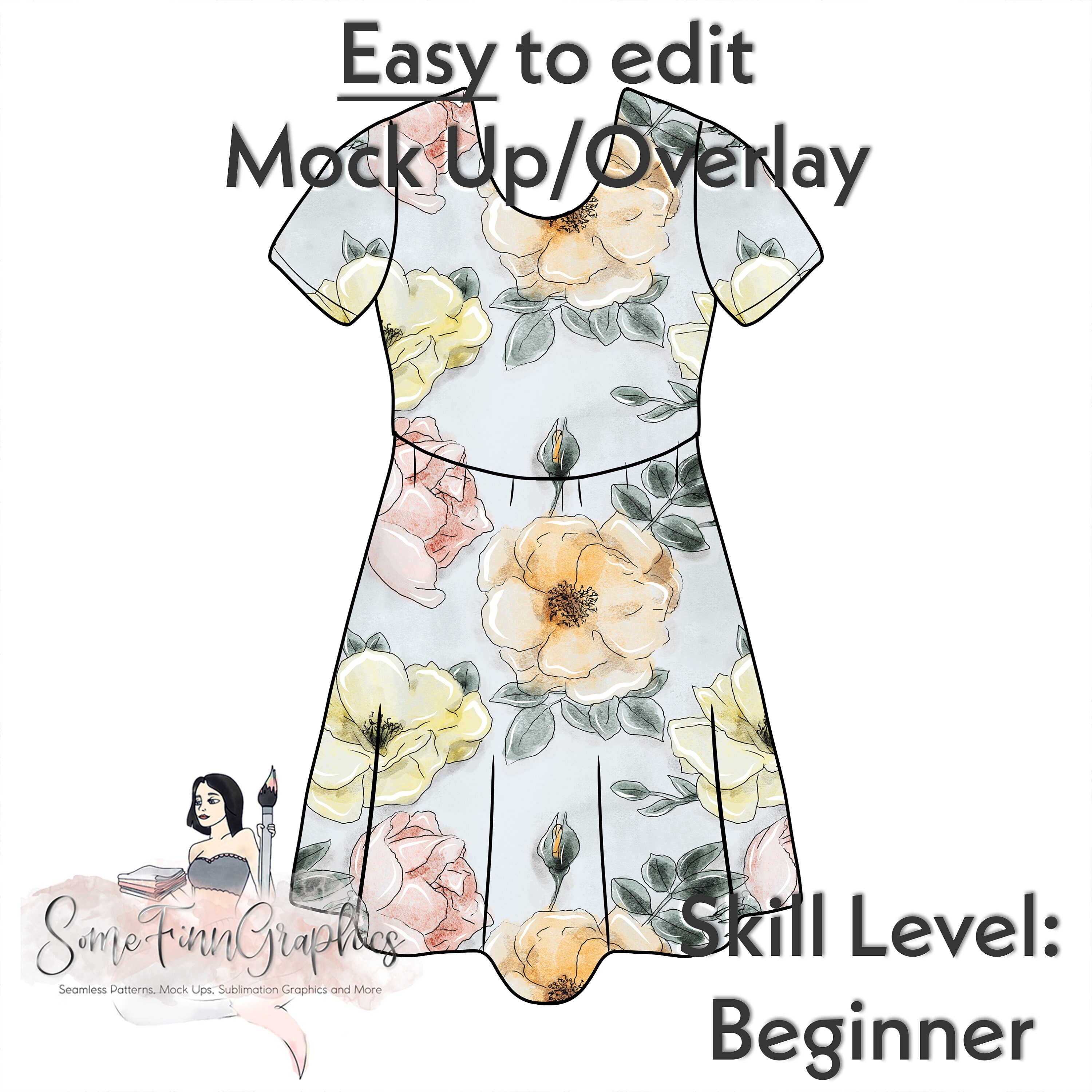 Short Sleeve Dress Mock-up / Flare Dress Mock up / Dress Digital Mock ...