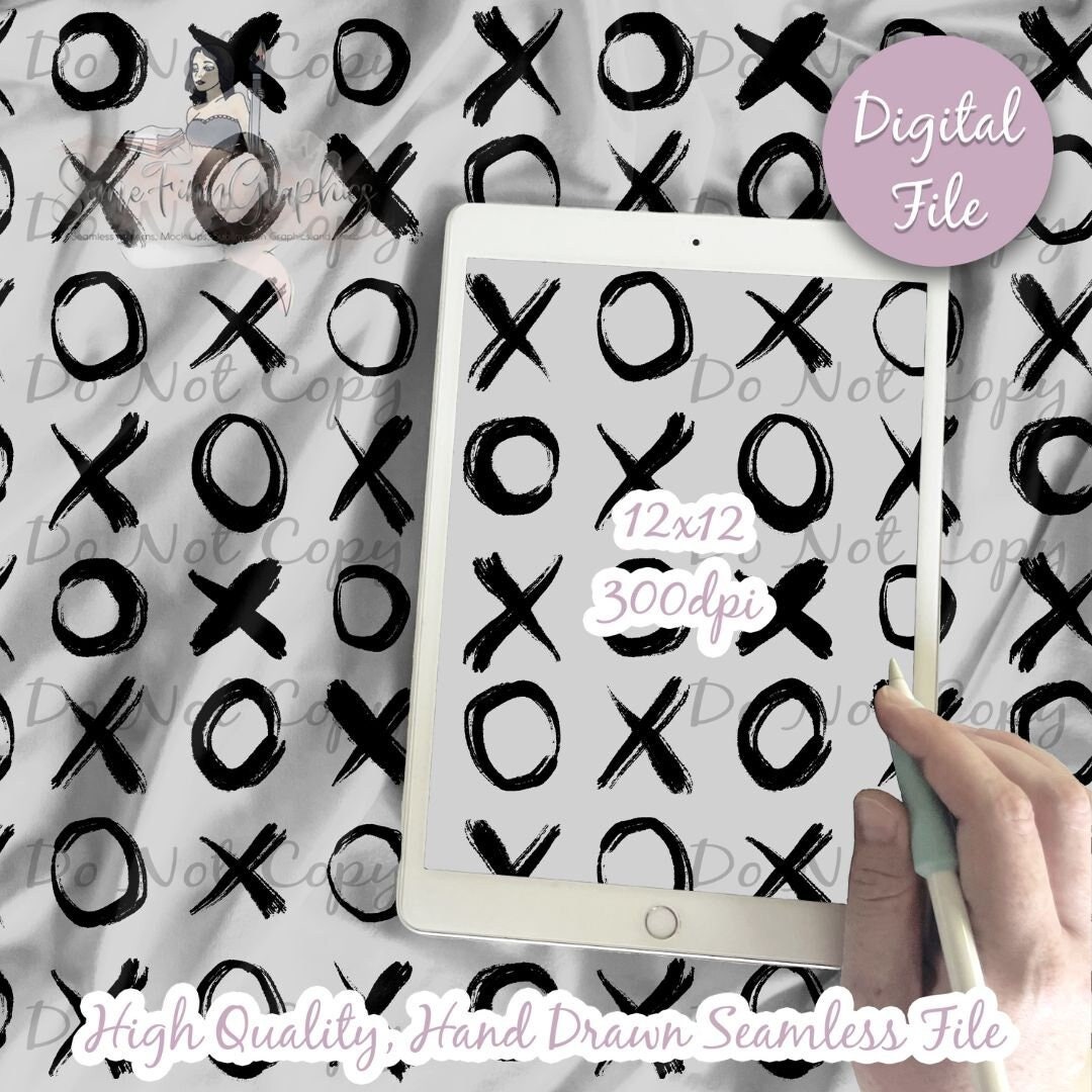 XOXO Digital Paper, Seamless Black Gray Pattern, Sketchy Hugs Kisses ...