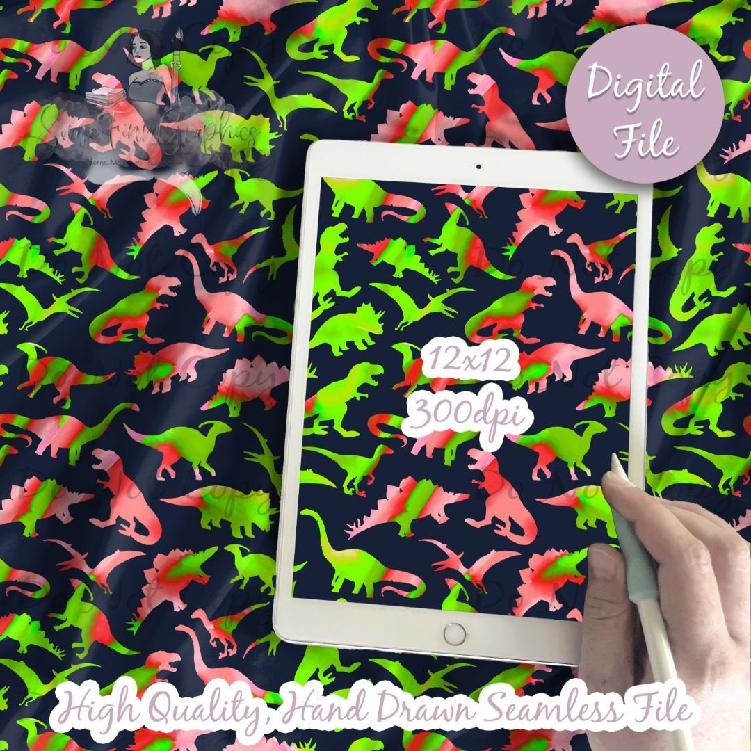 Dinosaurs Digital Paper - Seamless Christmas Pattern, Red Green Dino ...