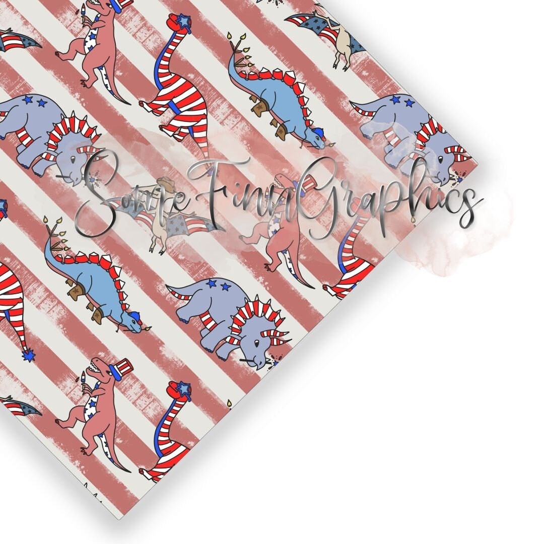 Dinosaurs Digital Paper - Seamless 4th of July Pattern, Red White Blue ...