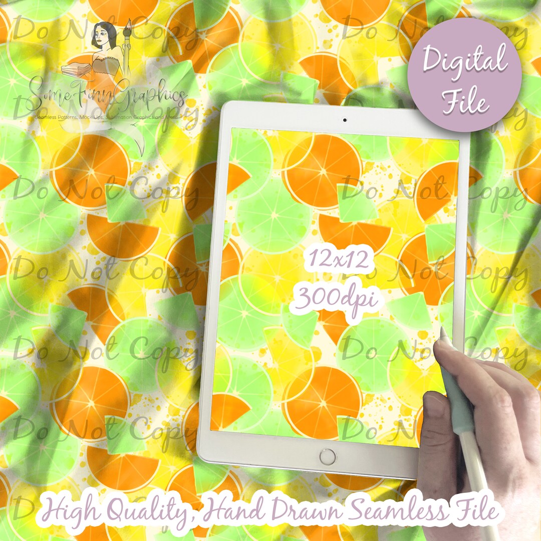 Neon Citrus Digital Paper, Swim Safe Seamless Fruit Pattern, Summer ...