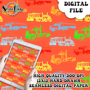 Tanker Semi Trucks Digital Paper - Seamless Truck Pattern, Semi-truck ...