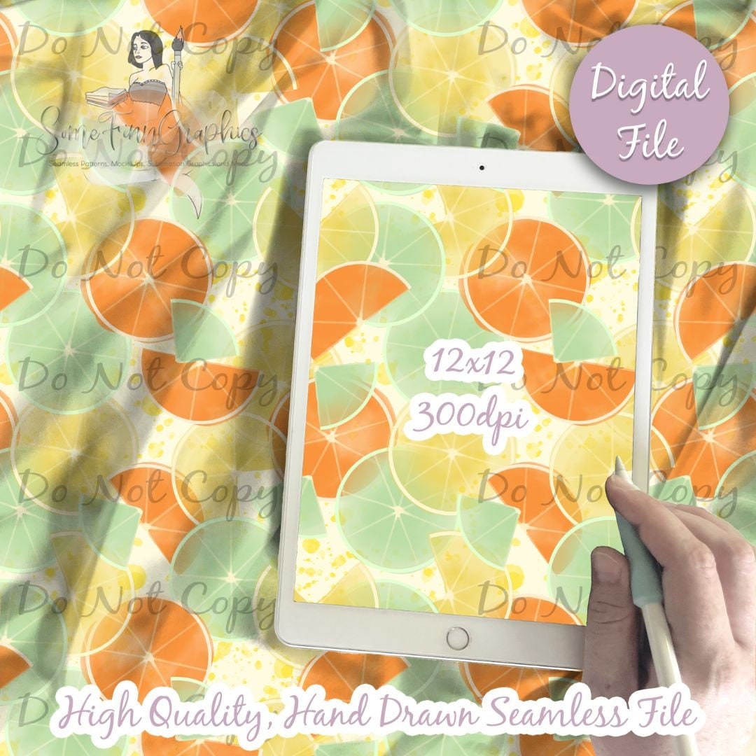 Citrus Digital Paper, Seamless Fruit Pattern, Summer Food Fabric ...