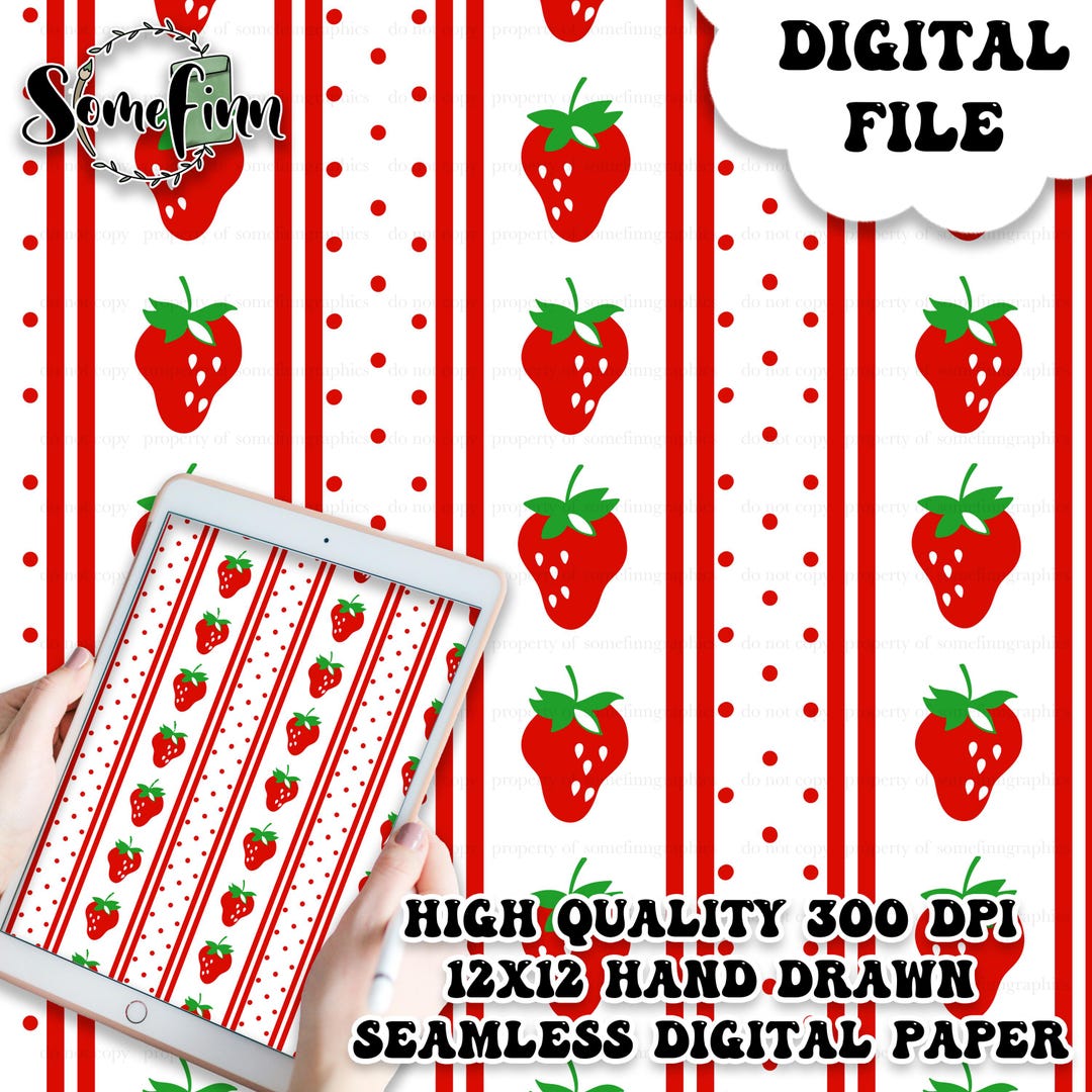 Vintage Pyrex Inspired Strawberries Digital Paper - Seamless Watercolor ...