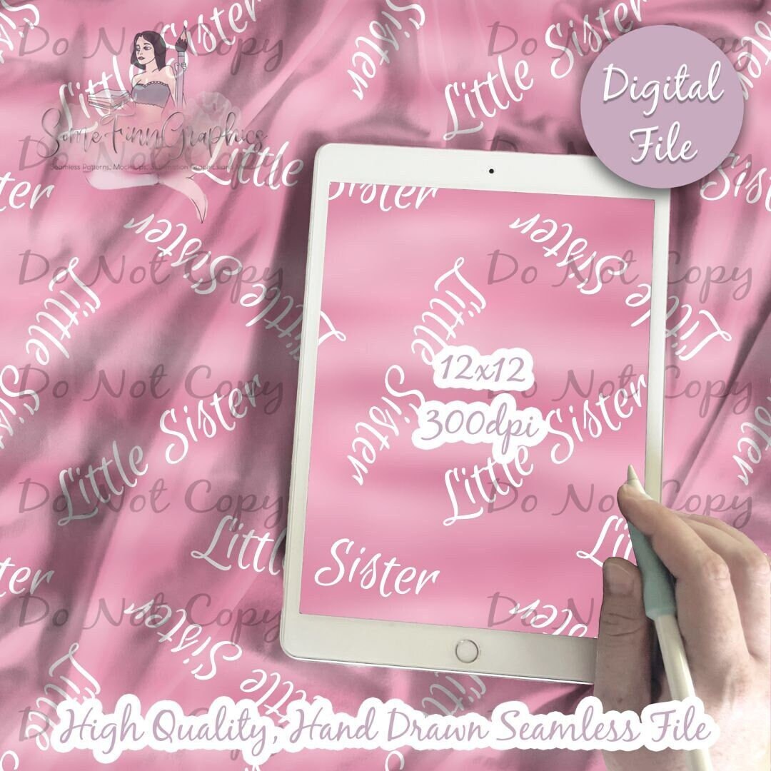 Little Sister Digital Paper, Seamless Pink Pattern, Fabric Siblings ...